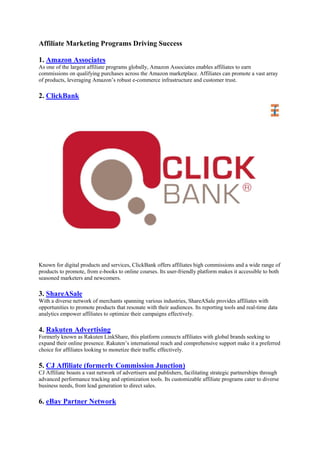 10 Affiliate Marketing Programs: Driving Revenue and Engagement | PDF