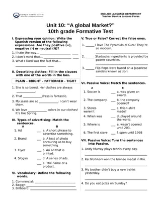 Unit 10 A Global Market? Formative Test | PDF