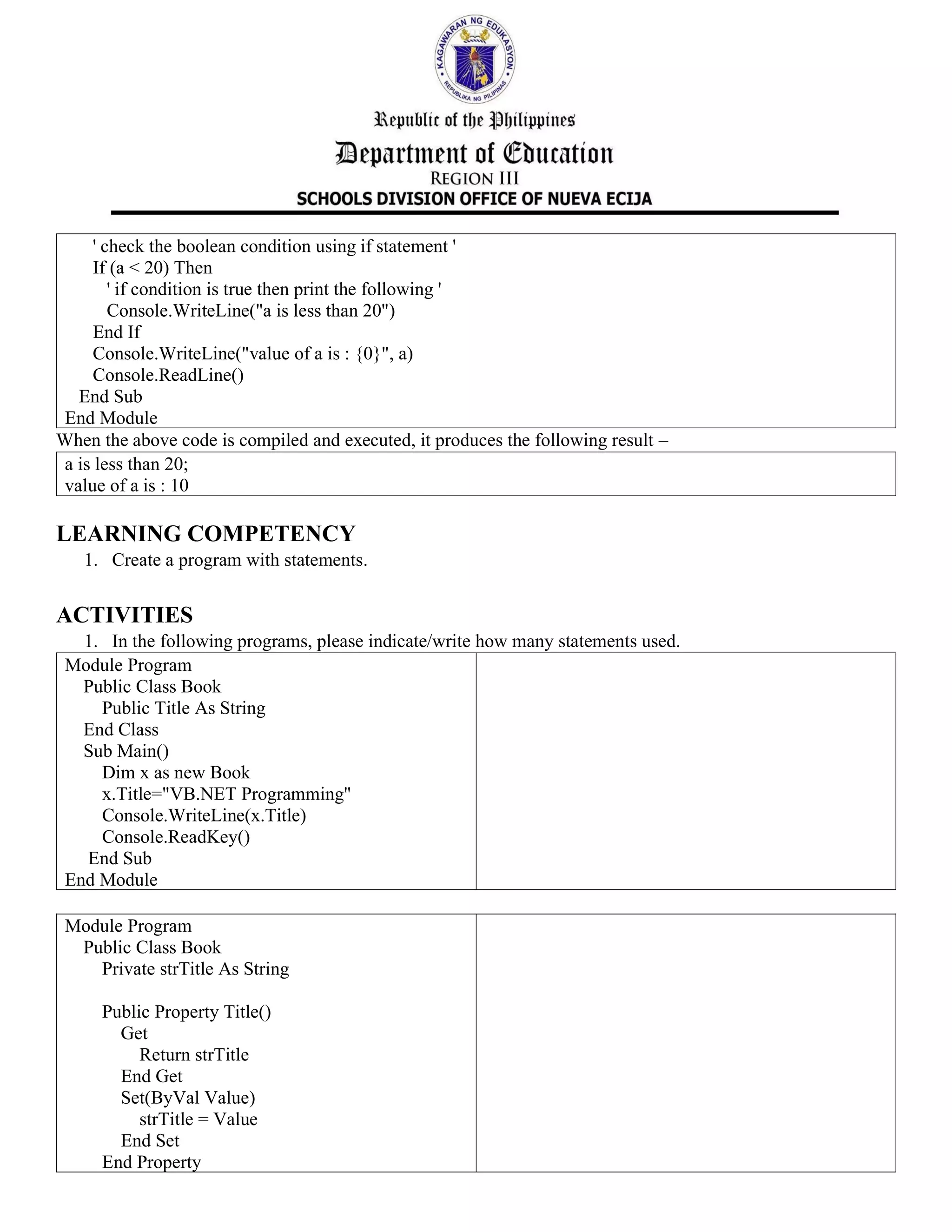 10 Ap Week 7 Vbnet Statements Genesis Eugenio Pdf