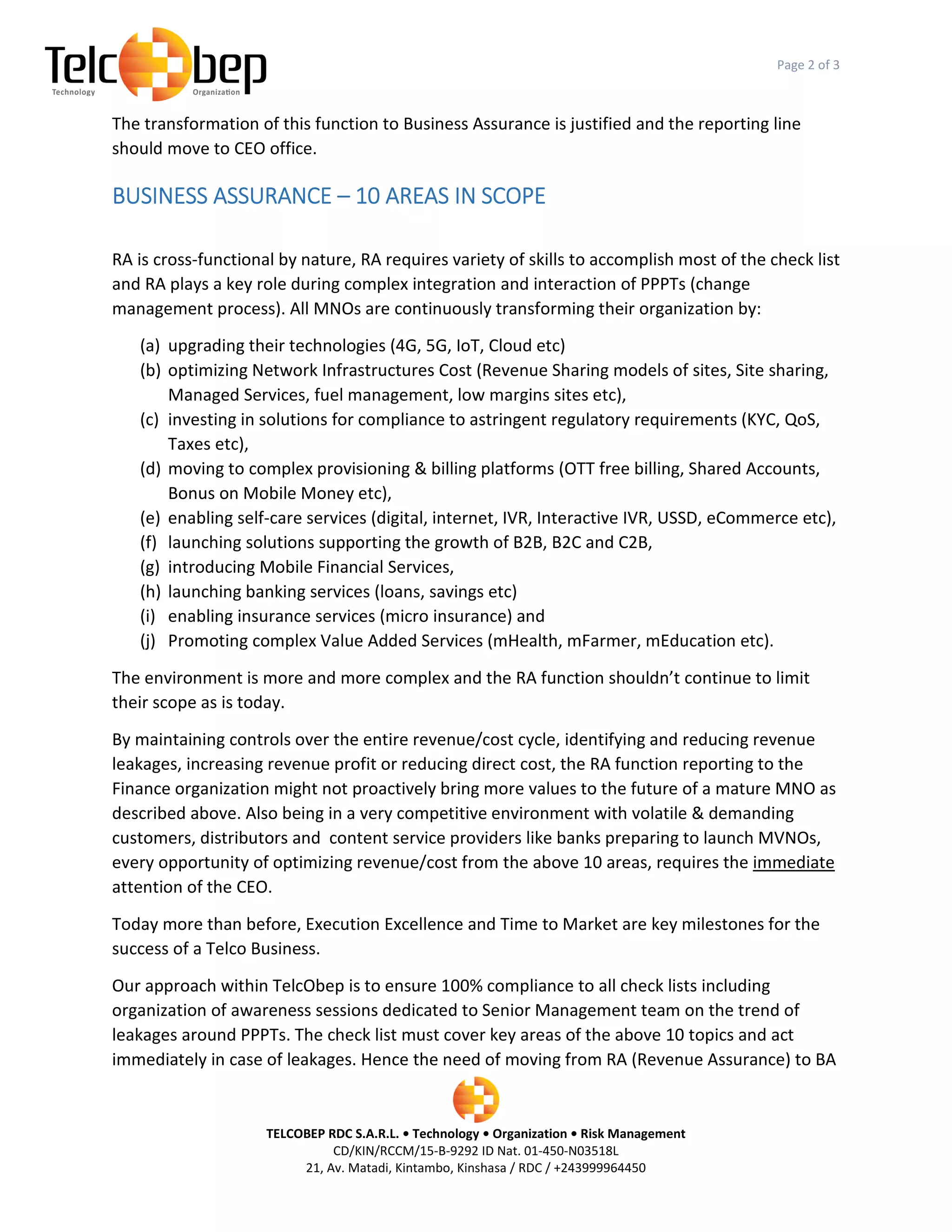 10 areas of business assurance | PDF