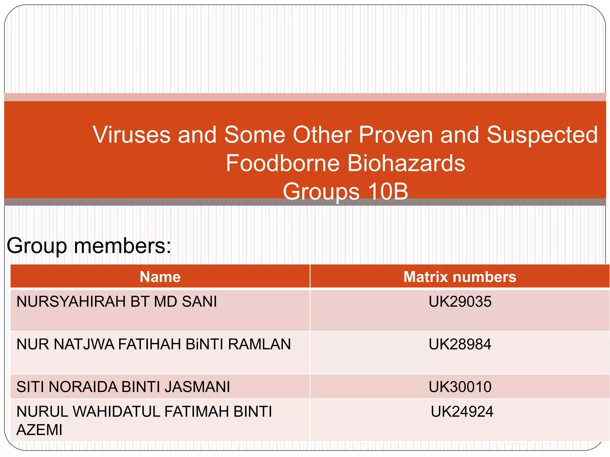 virus in food and acts as foodborne pathogen | PPTX