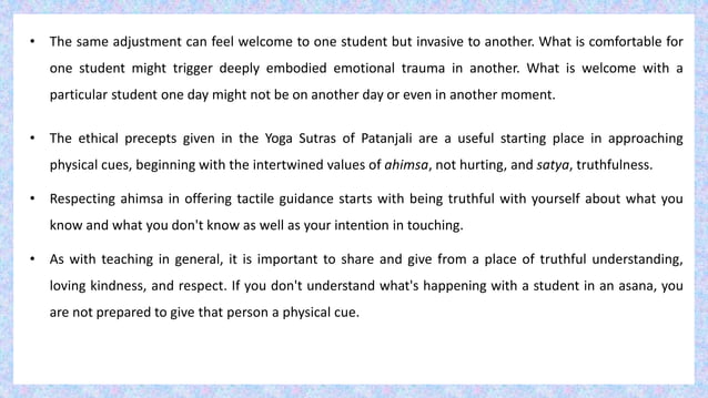 ethics in teaching and touching during yoga class | PPTX