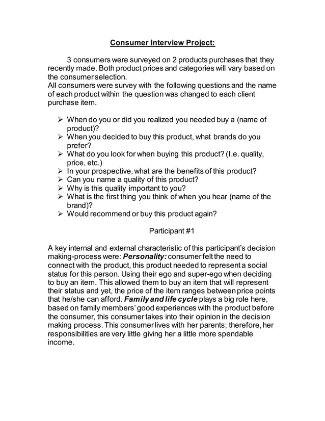 Consumer Interview Project | PDF