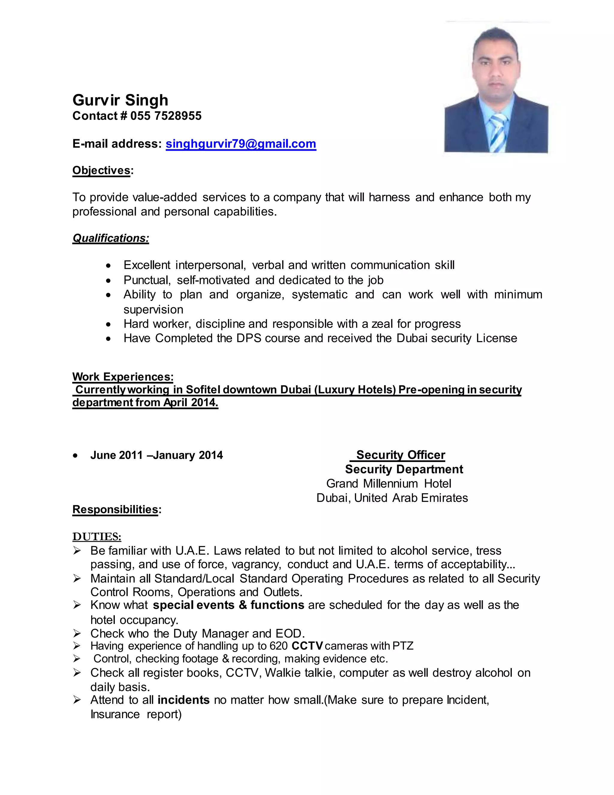 Gurvir CV | DOCX | Hotels and Motels | Travel Type