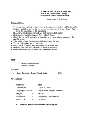 Gurvir CV | DOCX | Hotels and Motels | Travel Type