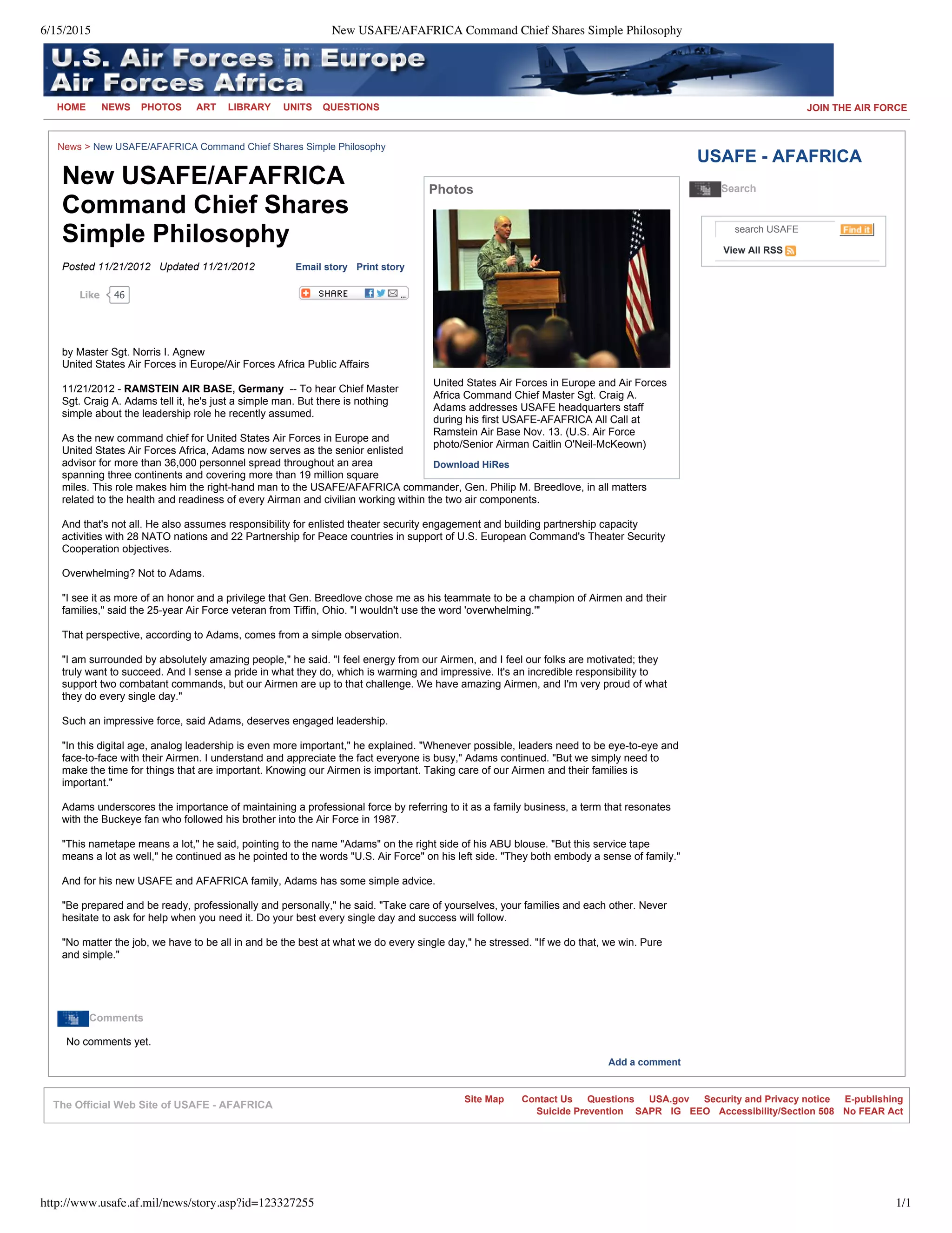 New USAFE_AFAFRICA Command Chief Shares Simple Philosophy | PDF