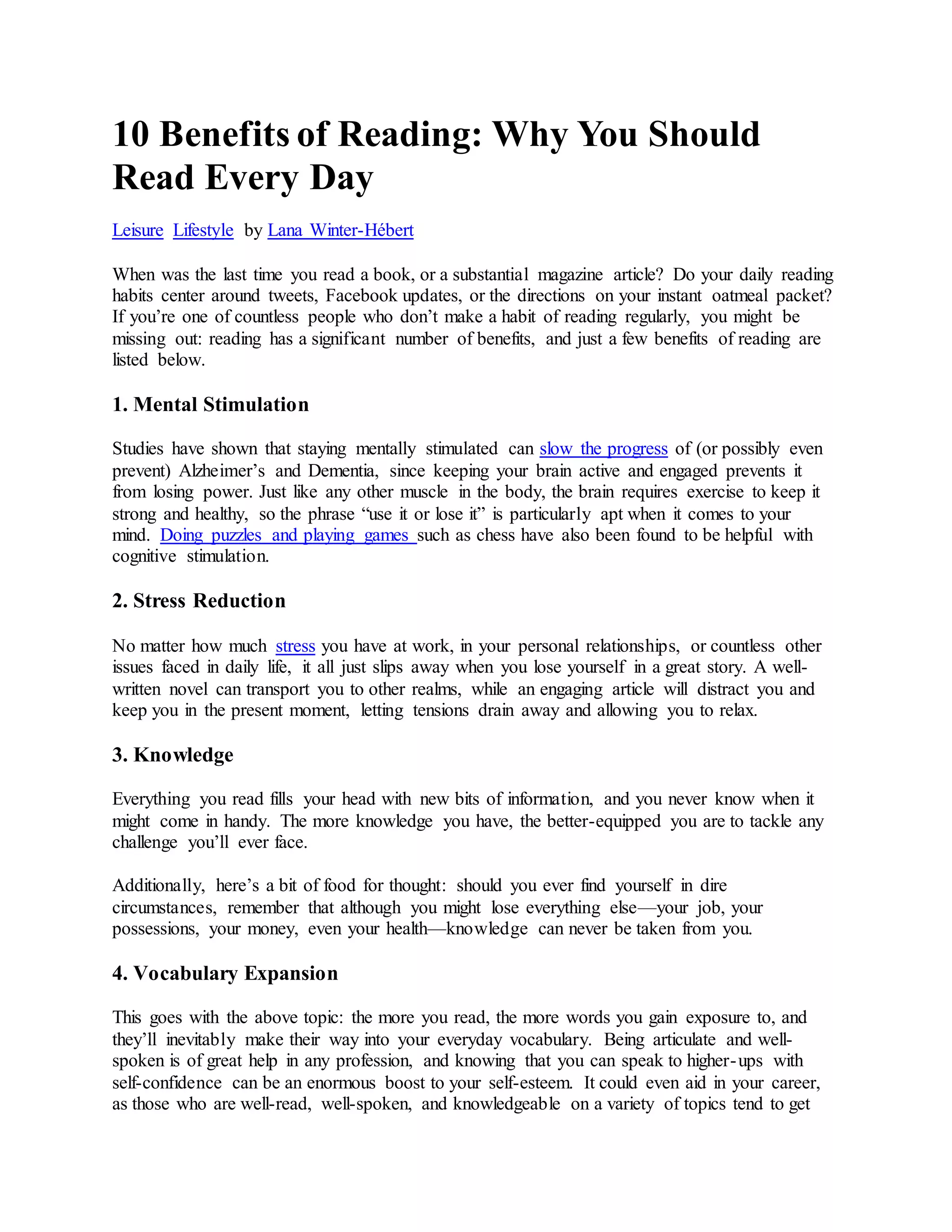 10 benefits of reading | PDF