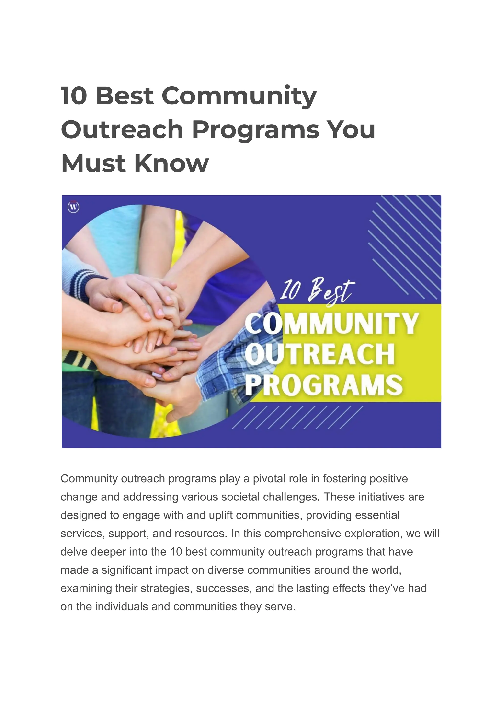 10 Best Community Outreach Programs You Must Know.pdf | Free Download