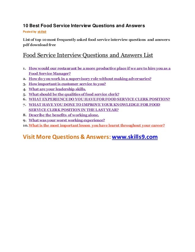 10 Best Food Service Interview Questions And Answers 10 Best Food Service Interview Questions And Answers