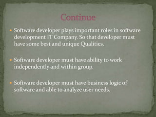 10 best qualities of software developer by custom soft ppt | PPT