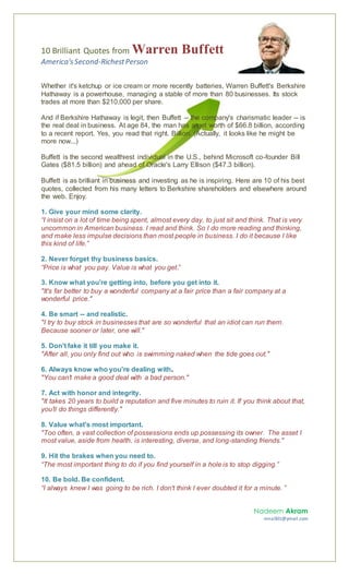 10 Brilliant Quotes from Warren Buffett | DOCX