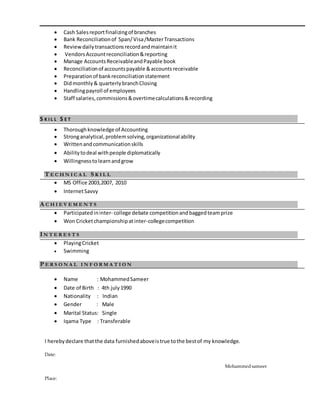 sameer resume | DOCX | Business Accounting & Finance | Business