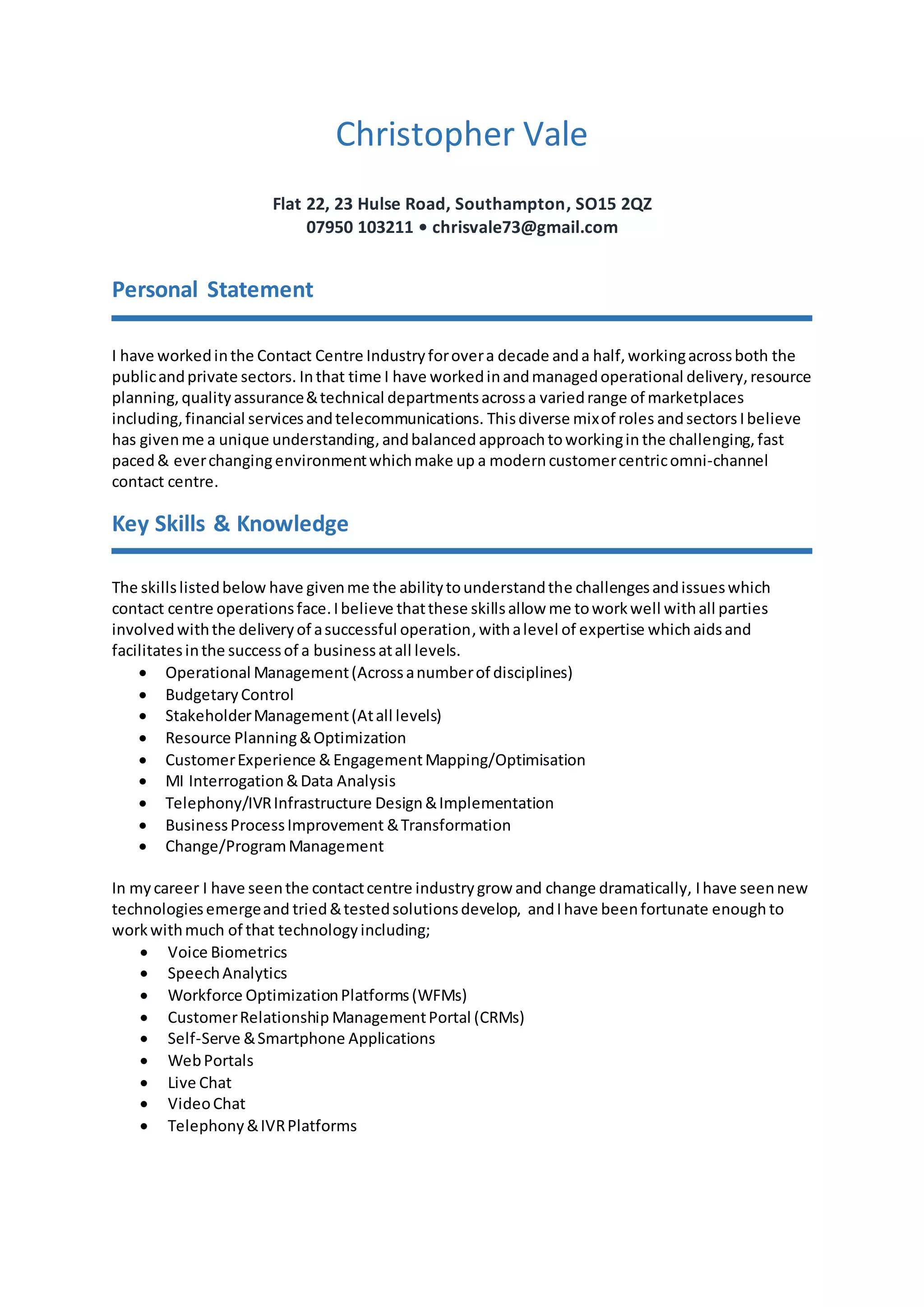 Chris Vale CV 23012017 | DOCX | Computer Software and Applications ...