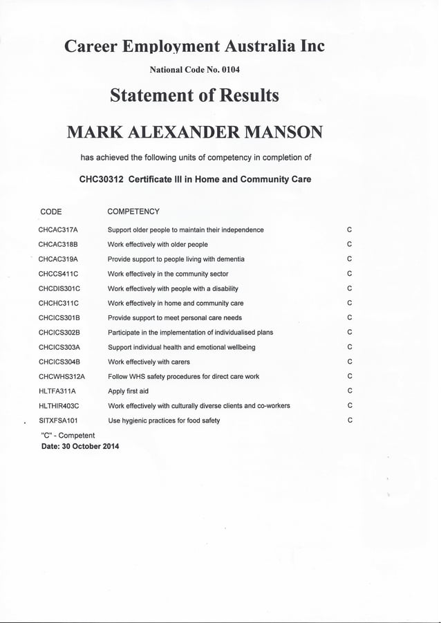 Certificate 3 Home & Community Care -2014 | PDF