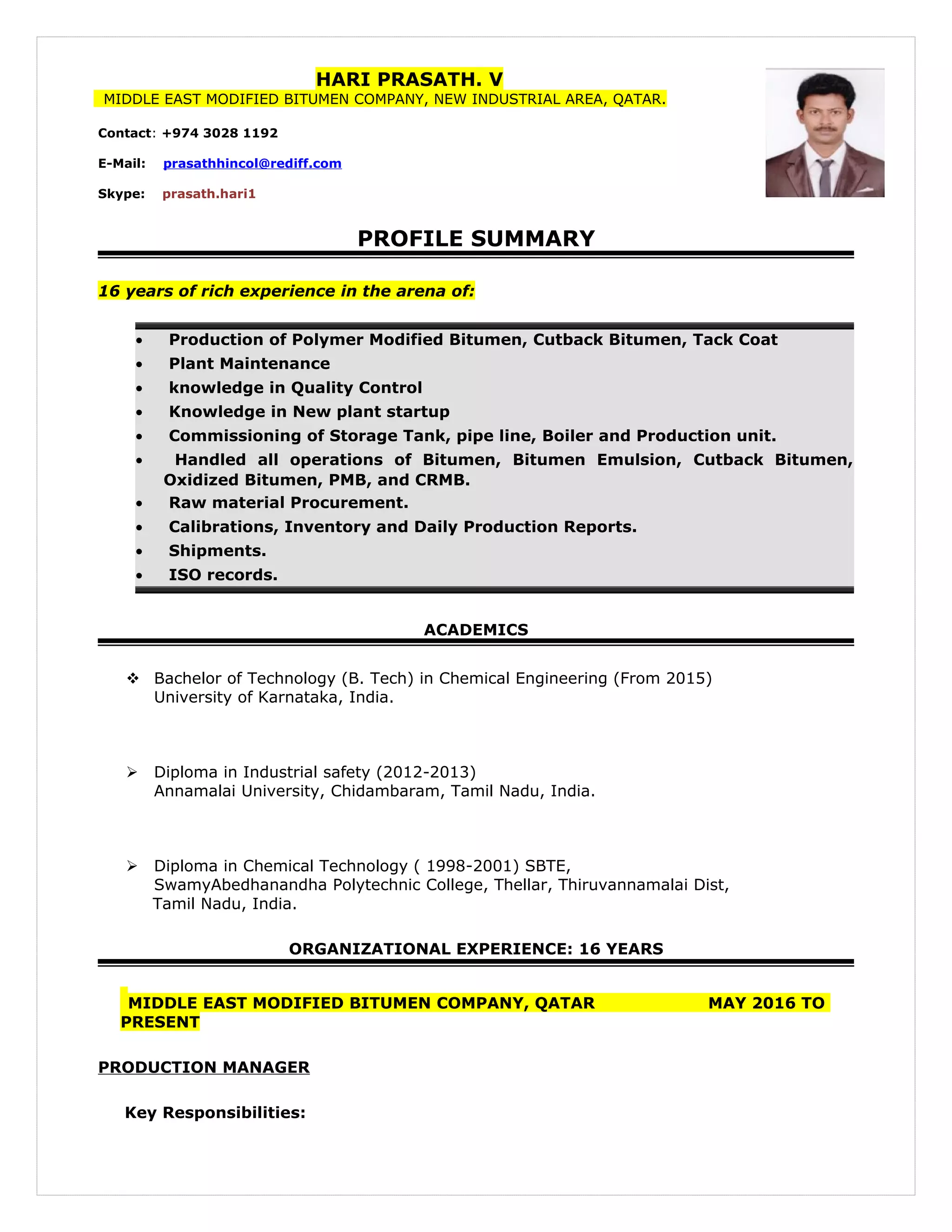 HARI RESUME 2016 | PDF