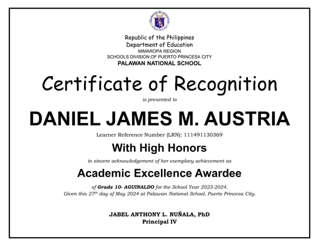 Template Certificate of Recognition in DepEd | PPTX | Graduation ...