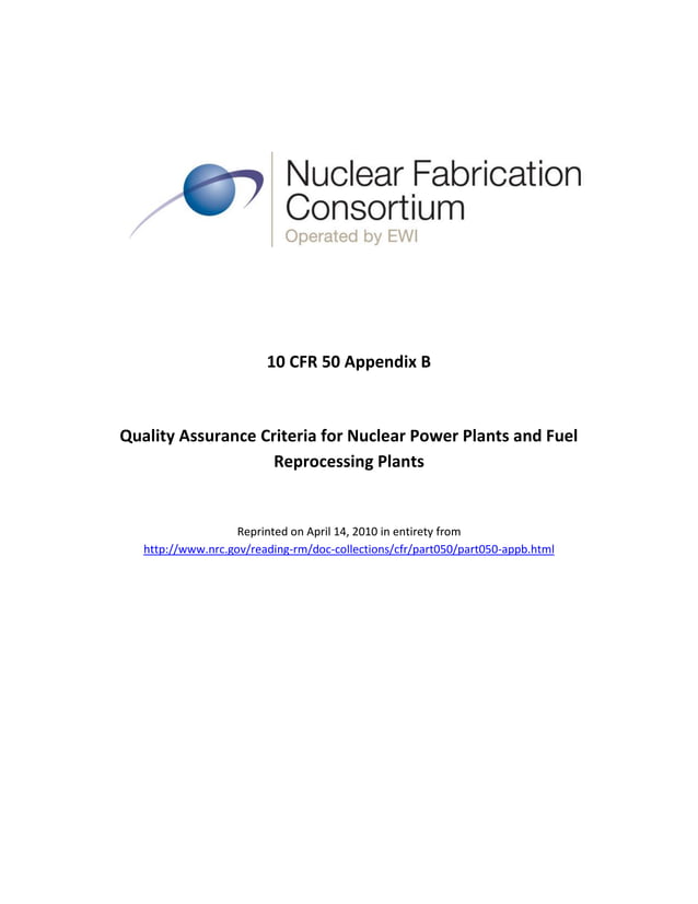 10 CFR 50 Appendix B | PDF