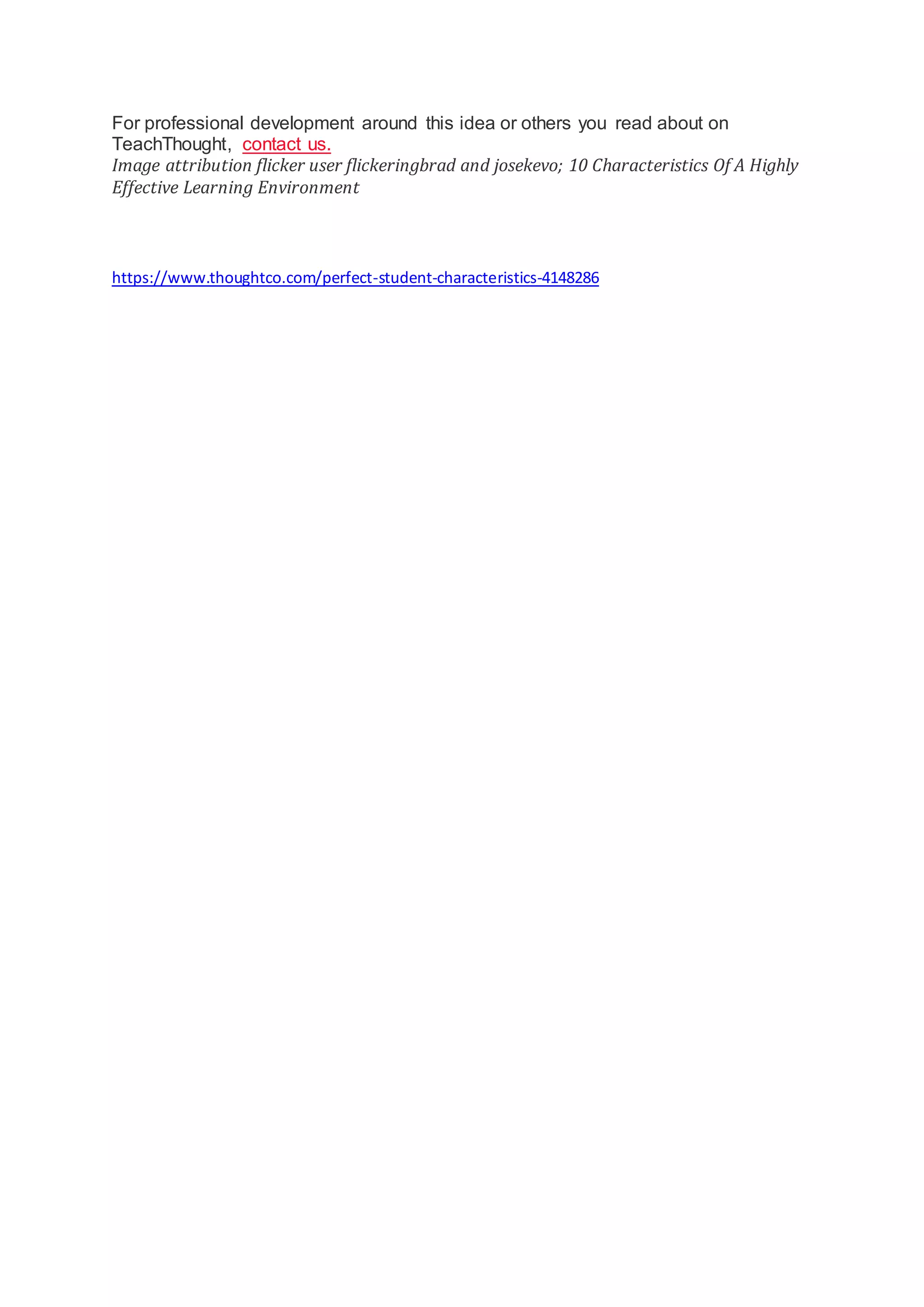 10 characteristics of a highly effective learning environment | DOCX