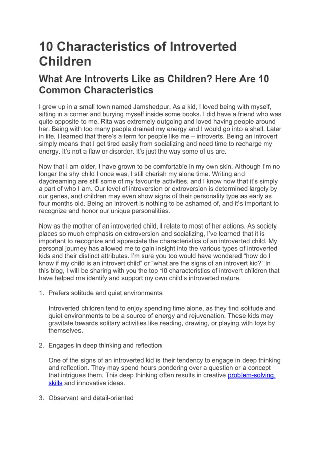 10 Characteristics of Introverted Children | PDF
