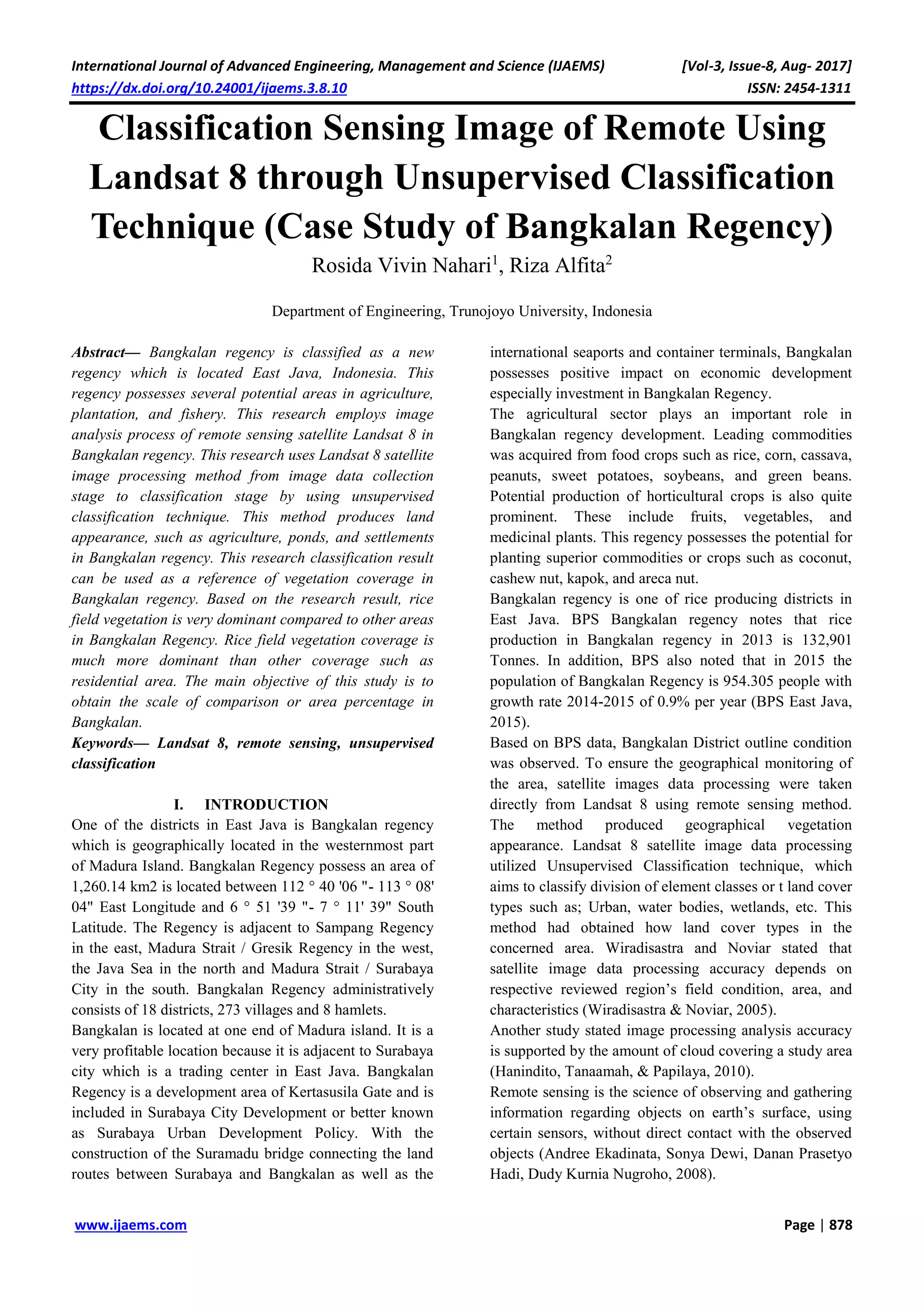 Classification Sensing Image of Remote Using Landsat 8 through Unsupervised Classification ...