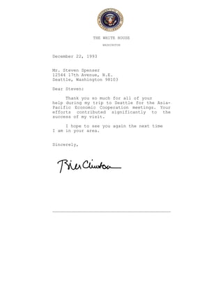 Thank-you note from President Clinton | PDF