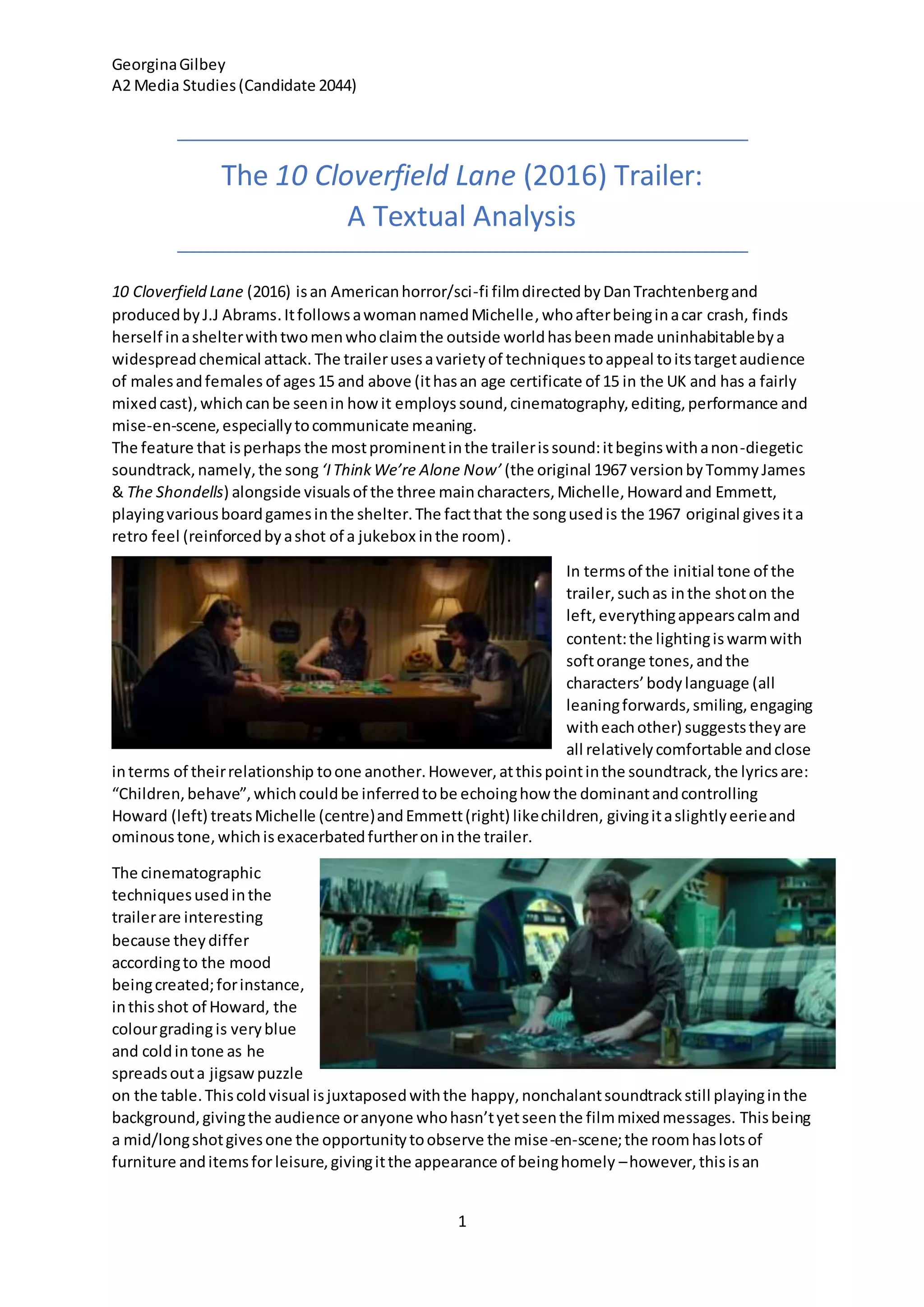 10 Cloverfield Lane Trailer: A Textual Analysis | DOCX