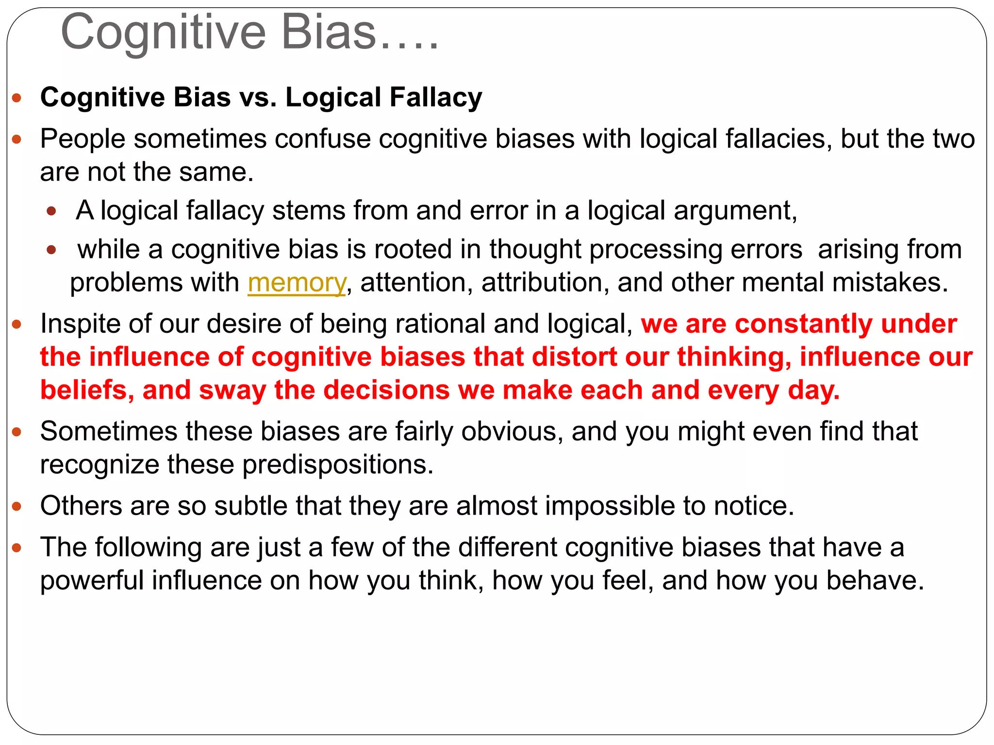 10 cognitive biases that distorts your thinking | PPTX