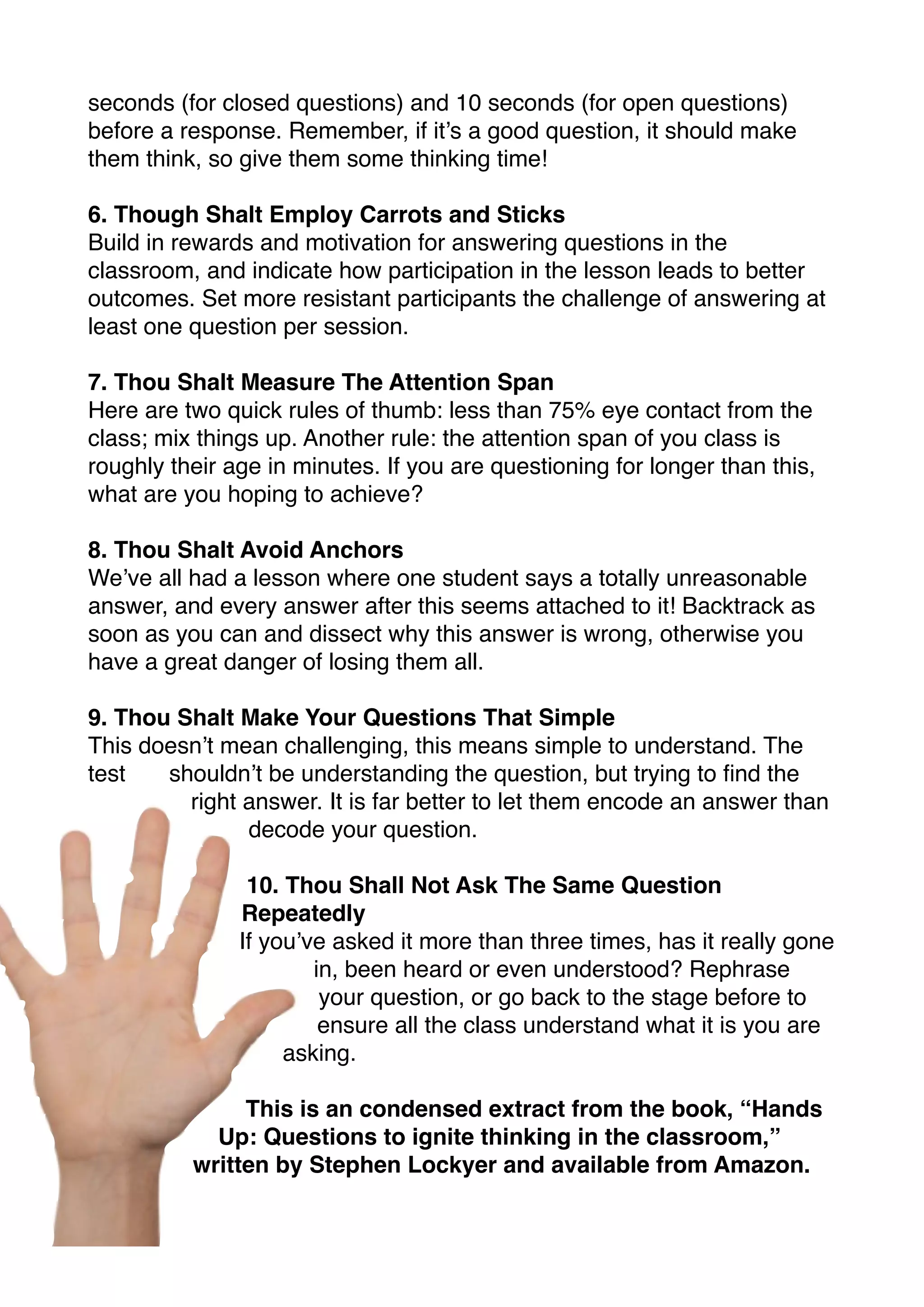 The Ten Commandments of Questioning in the Classroom | PDF