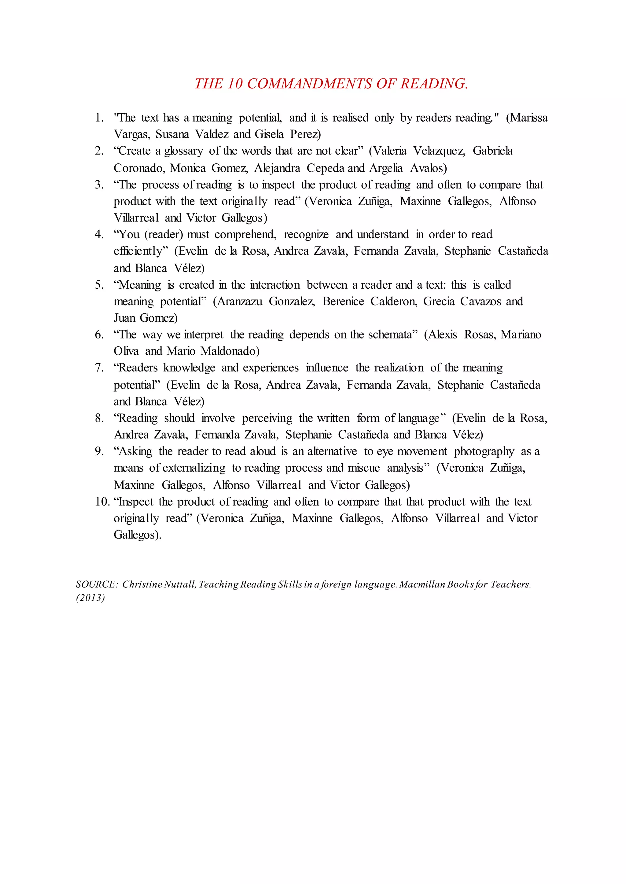 10 commandments of reading. | PDF