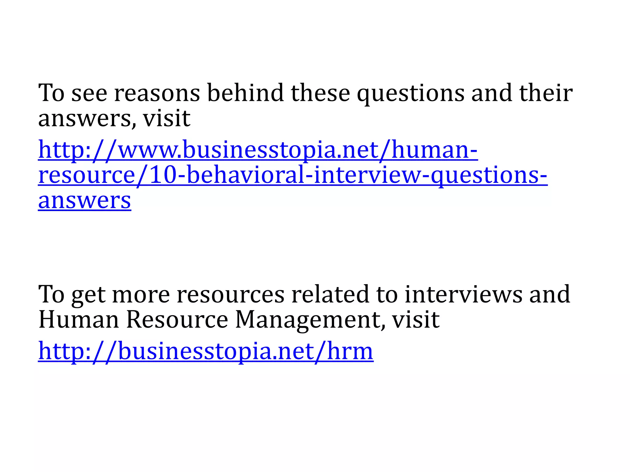 10 Common Behavioral Interview Questions | PPTX