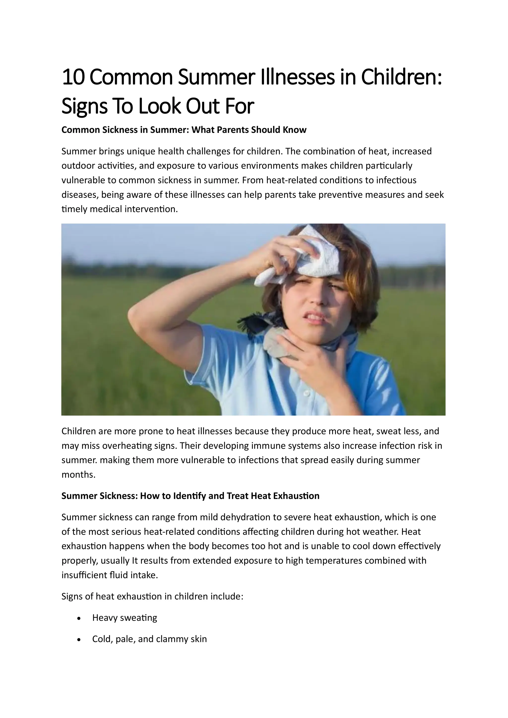 10 Common Summer Illnesses in Children: Signs To Look Out For | PDF