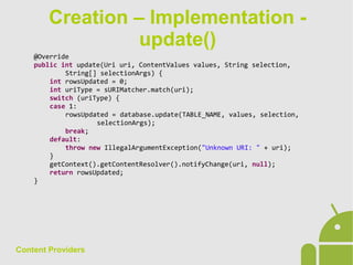 Android App Development - 10 Content providers | PPT