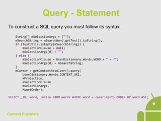 Android App Development - 10 Content providers | PPT