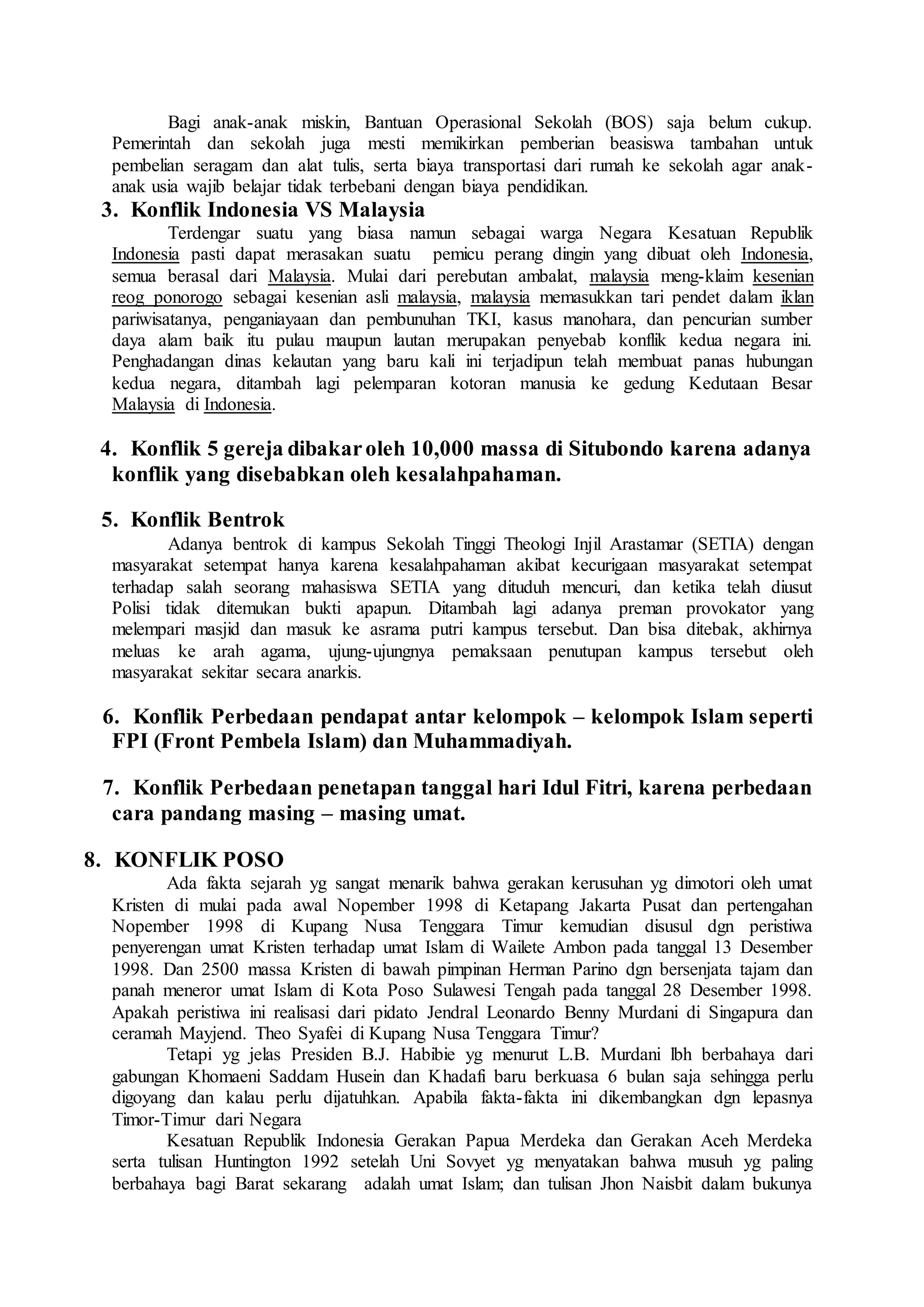 10 contoh konflik_di_indonesia | PDF