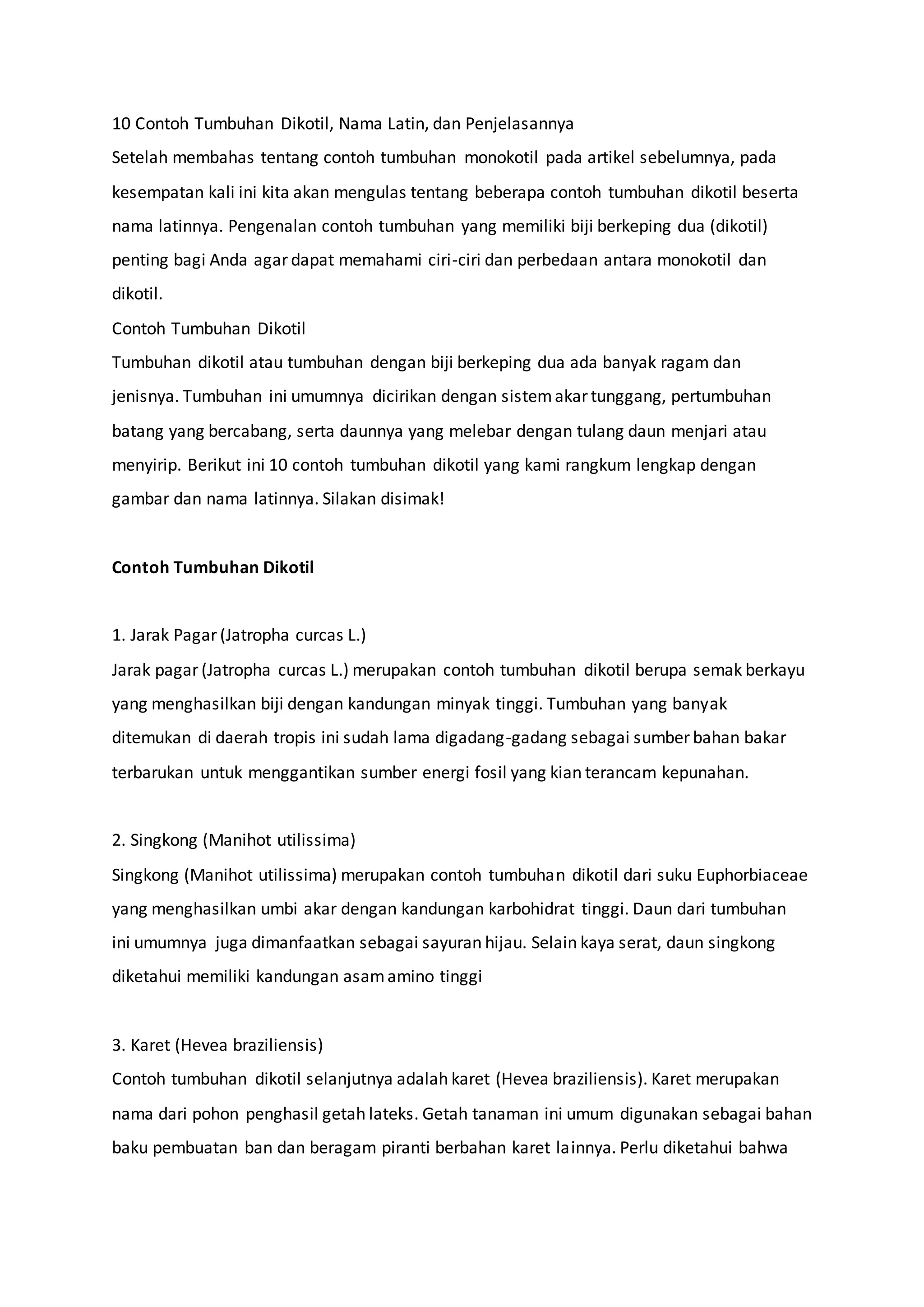 10 contoh tumbuhan dikotil | DOCX