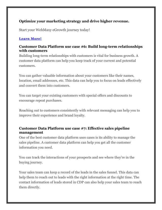10 Customer Data Platform use cases that can drive business growth.pdf | Internet | Computing