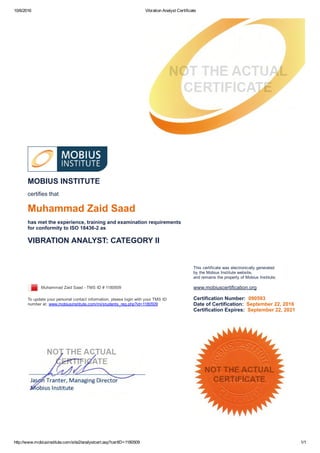 Vibration Analyst Certificate | PDF