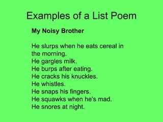 Sample Of A List Poem
