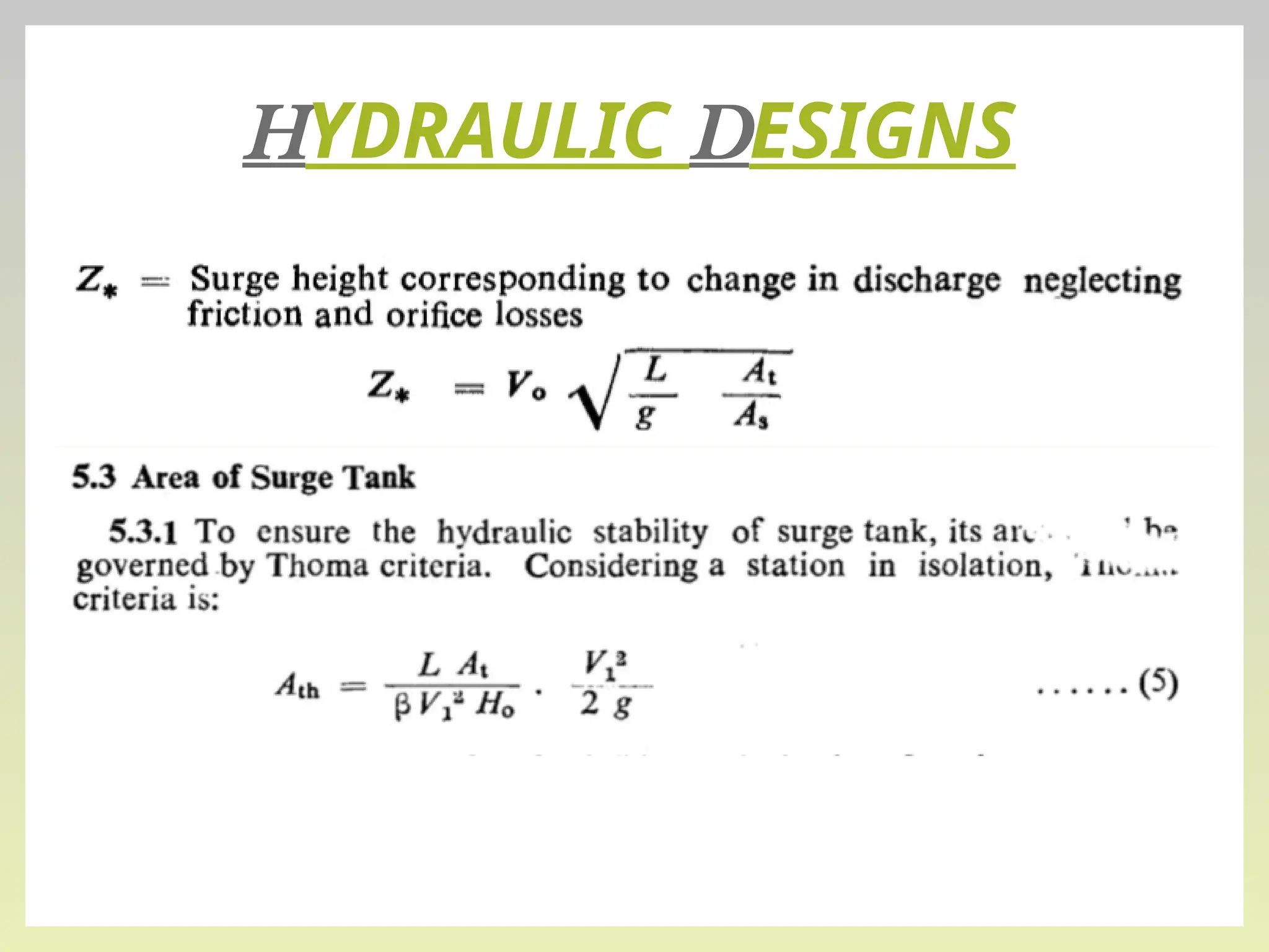 10 DESIGN OF SURGE TANK in hydro power .pptx