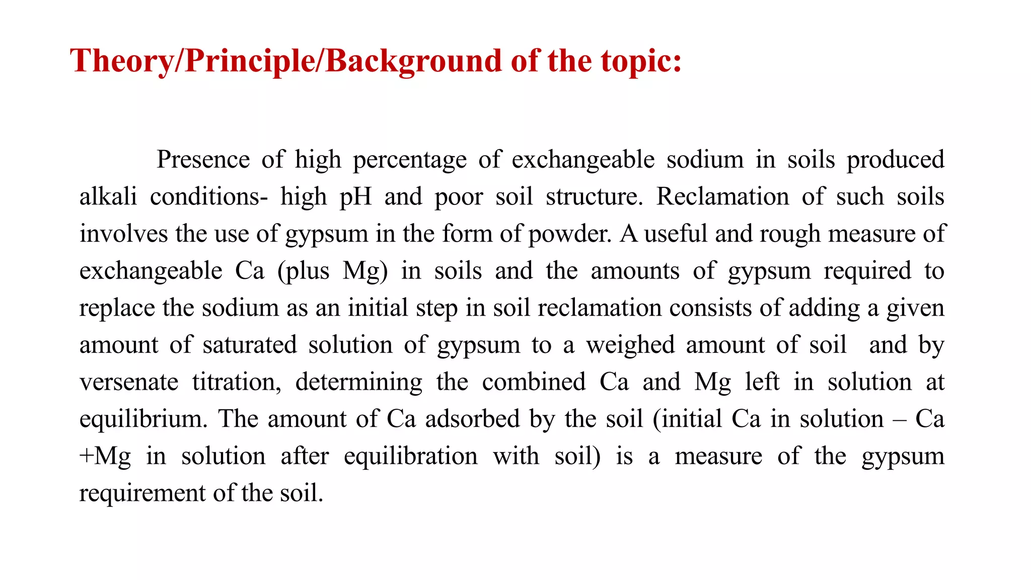 Determination of gypsum requirement of alkali soil | PDF