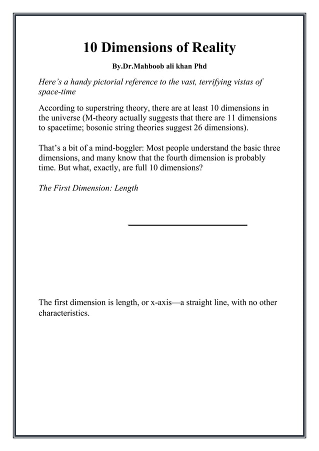 10 Dimensions of Reality By.Dr.Mahboob ali khan Phd | PDF