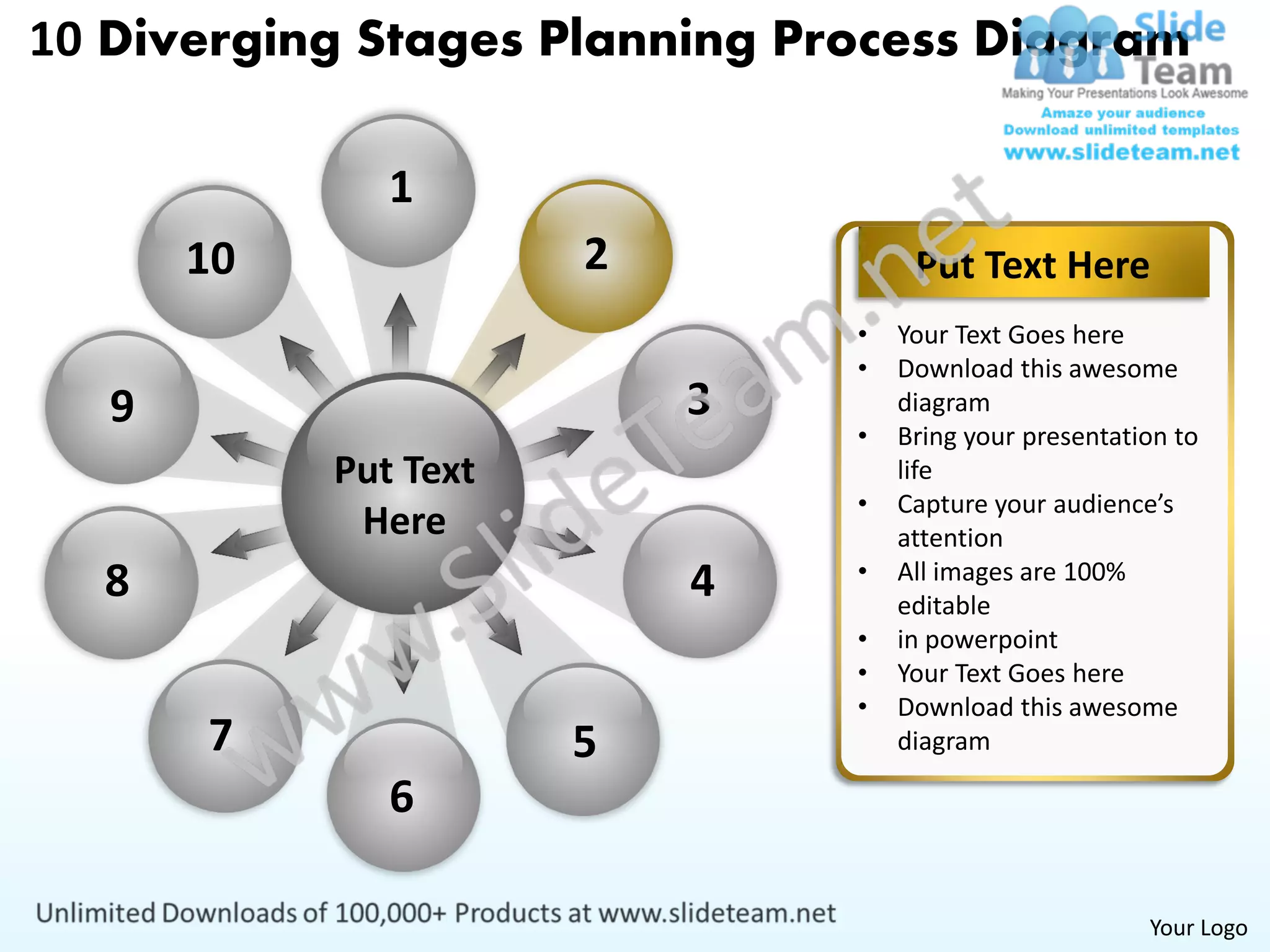 10 diverging stages planning process diagram charts and power point ...