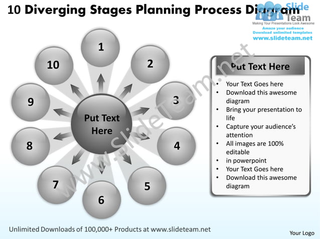10 diverging stages planning process diagram charts and power point ...