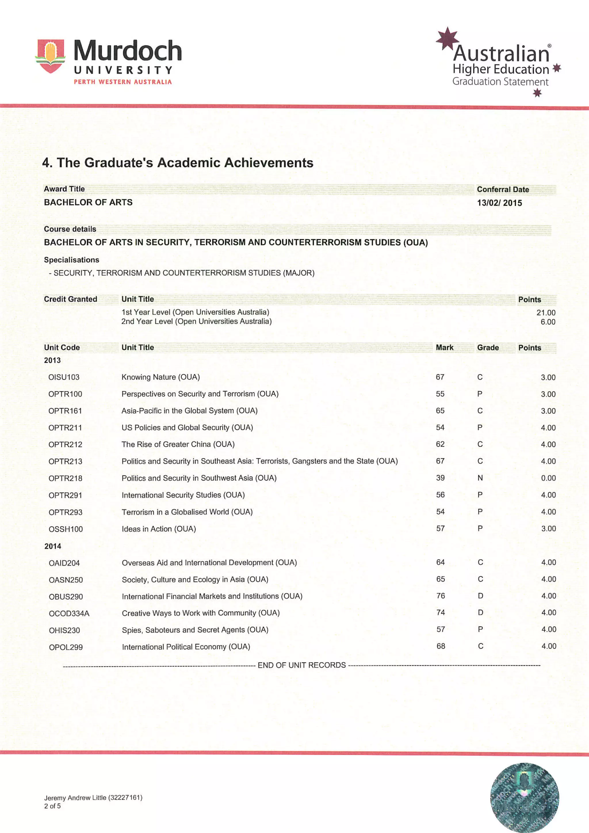 academic transcript | PDF