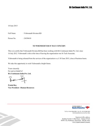 24350410 - Vishwanath Srivatsa KB - Relieving Letter | PDF