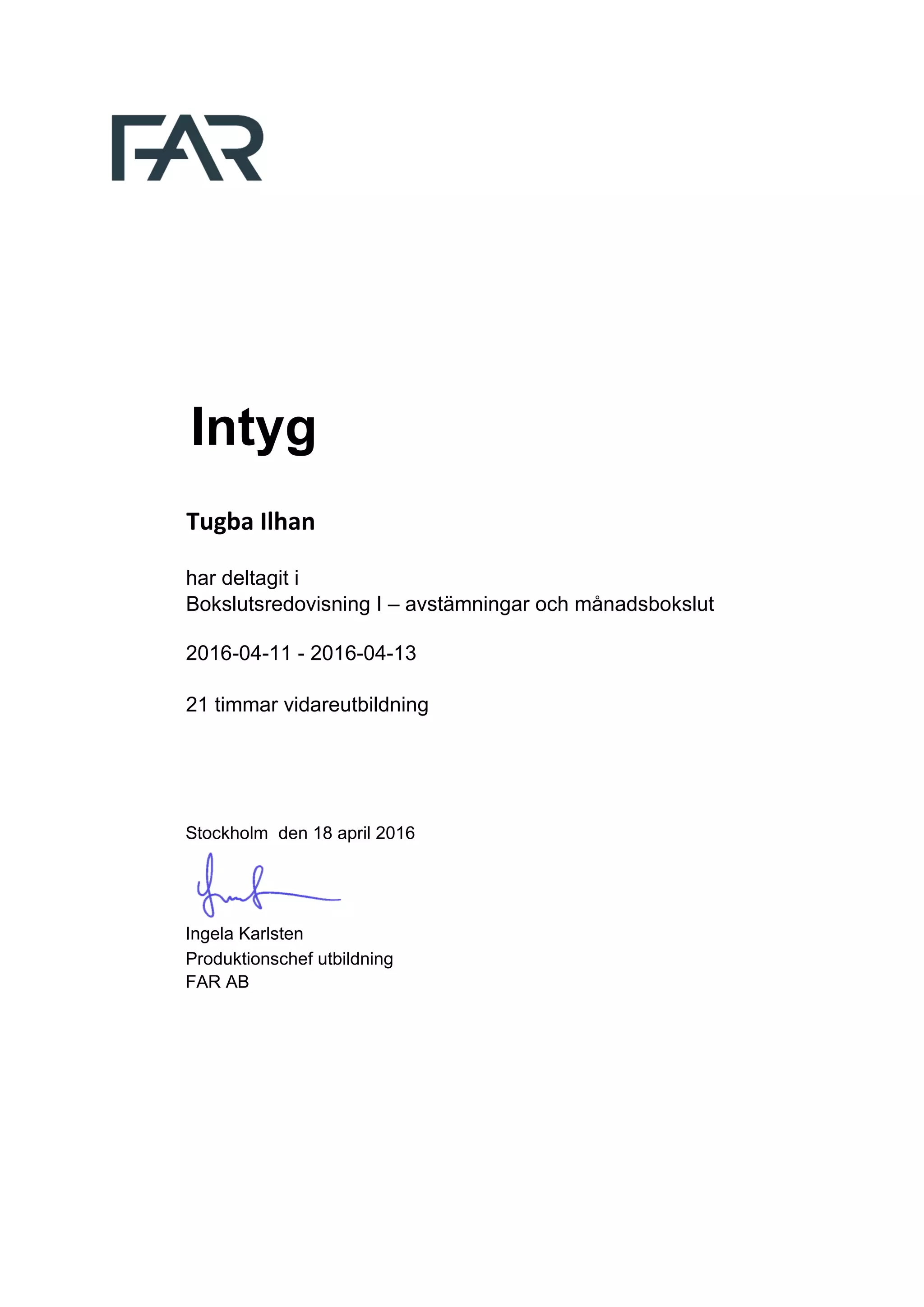 Kursintyg_Tugba Ilhan | PDF