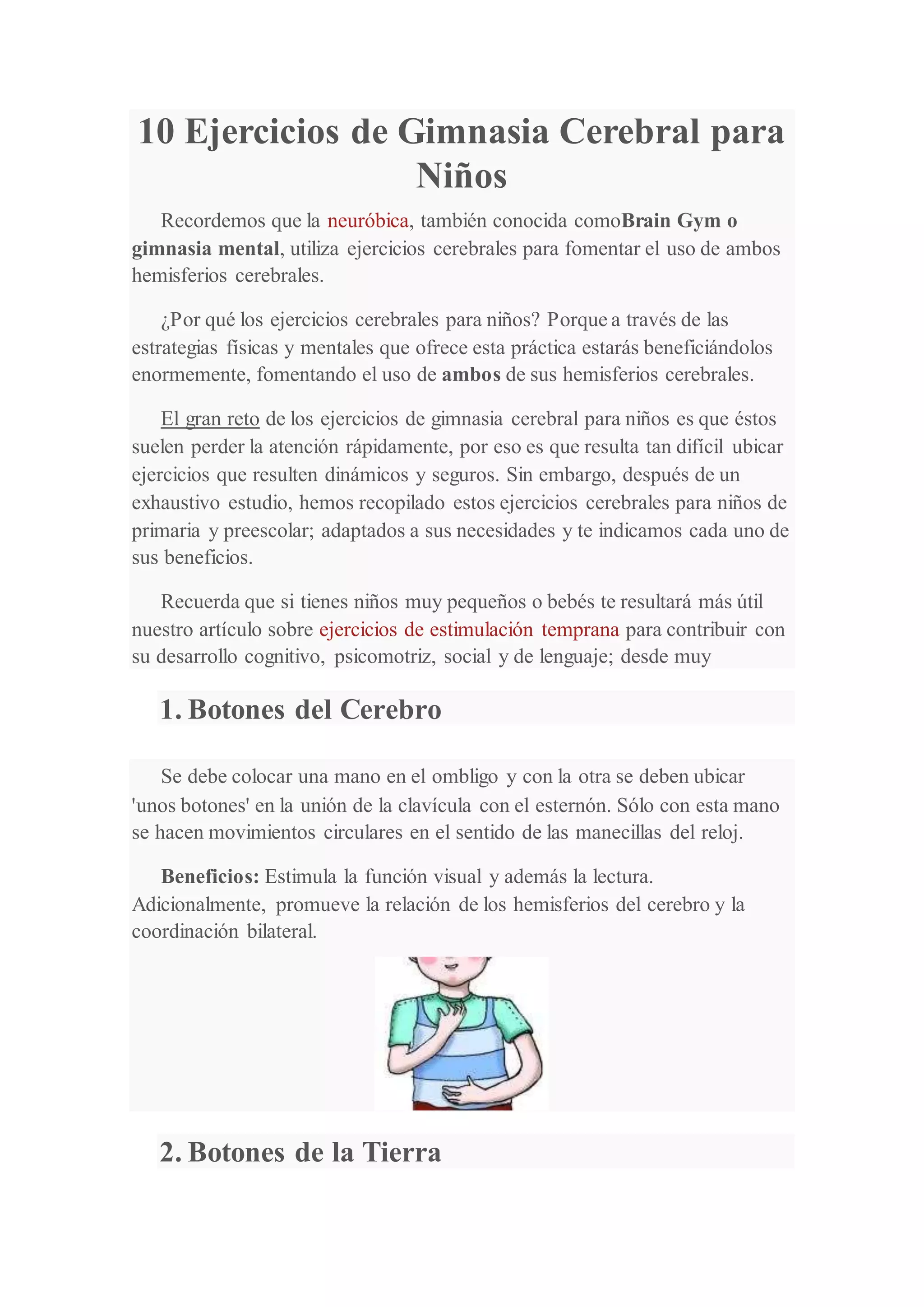 10 Ejercicios De Gimnasia Cerebral Para Niños Docx