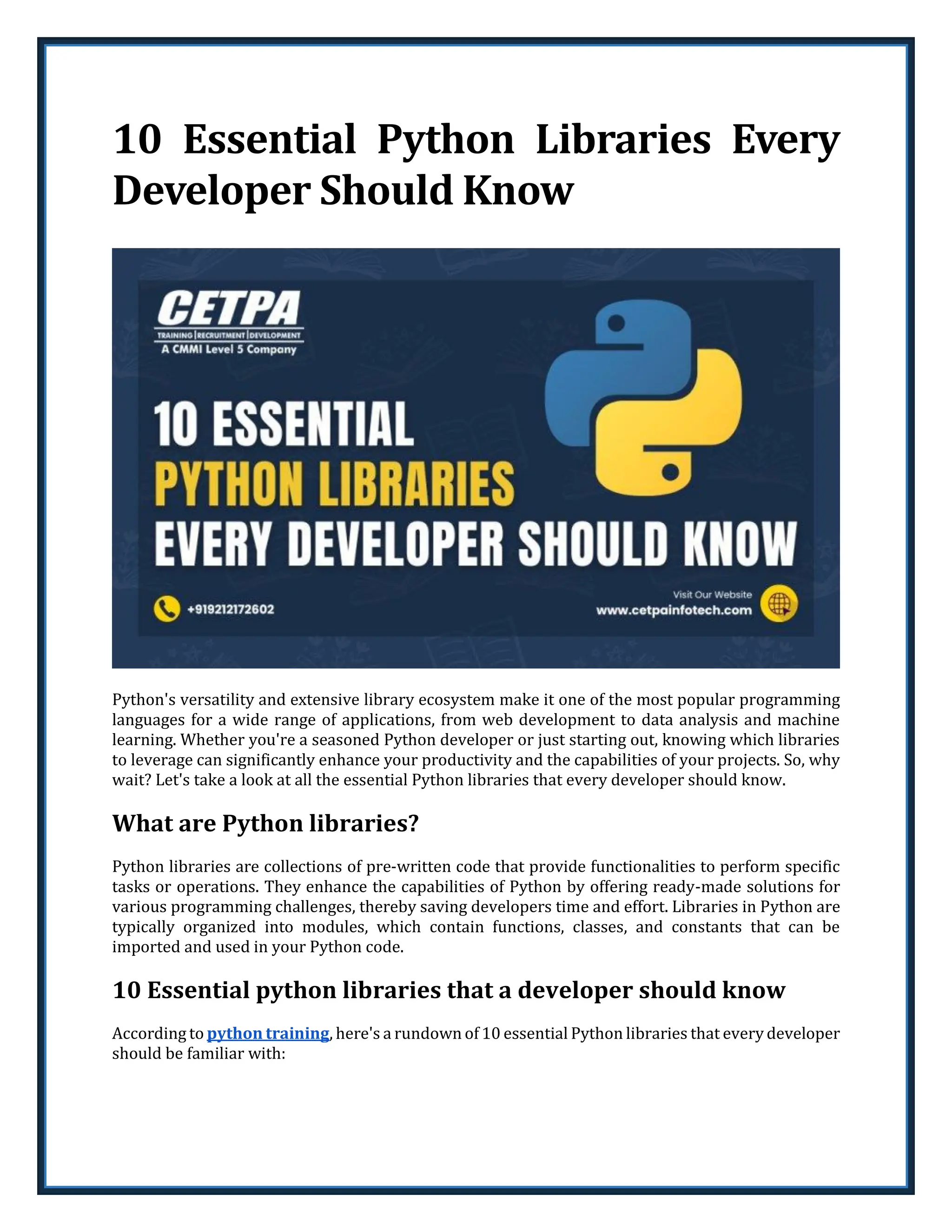 Essential Python Libraries Every Developer Should Know - CETPA Infotech ... Essential Python Libraries Every Developer Should Know - CETPA Infotech ...