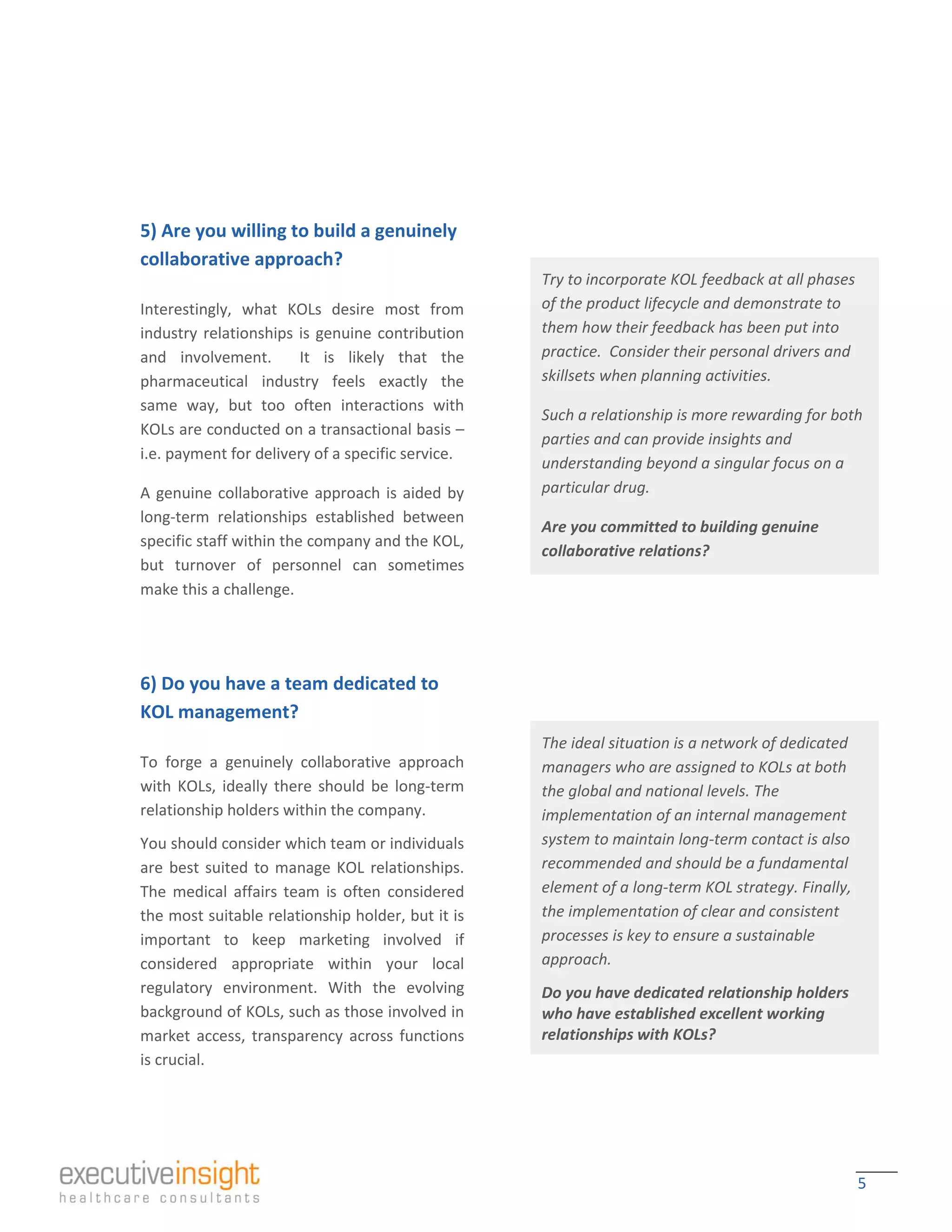 10 essential questions for successful kol management | PDF