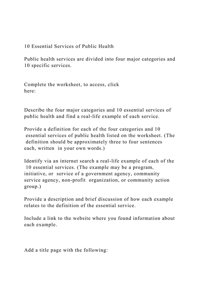 10 Essential Services of Public HealthPublic health services | DOCX